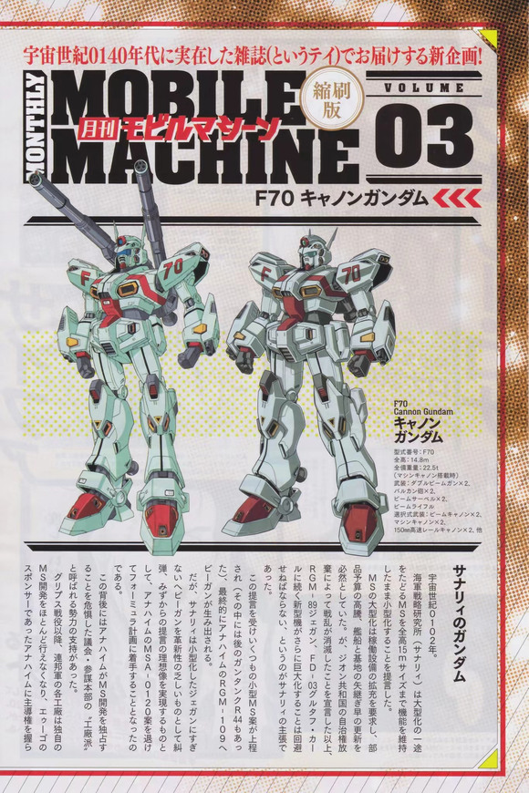 【F90FF】月刊MOBILE MACHINE：F70 加农高达 机设&衍生型号介绍