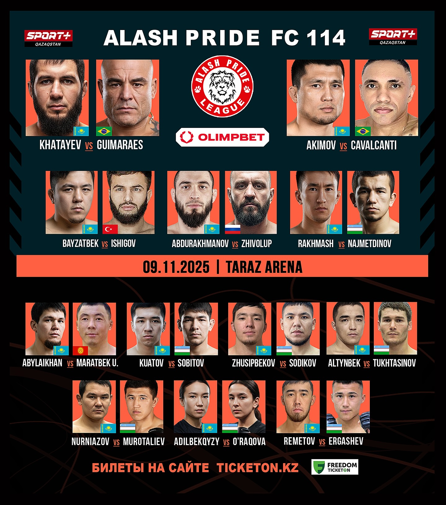 2025年11月9日Alash Pride 114 – 战卡[赛后视频] Khatayev vs. Guimarães | Alash ...