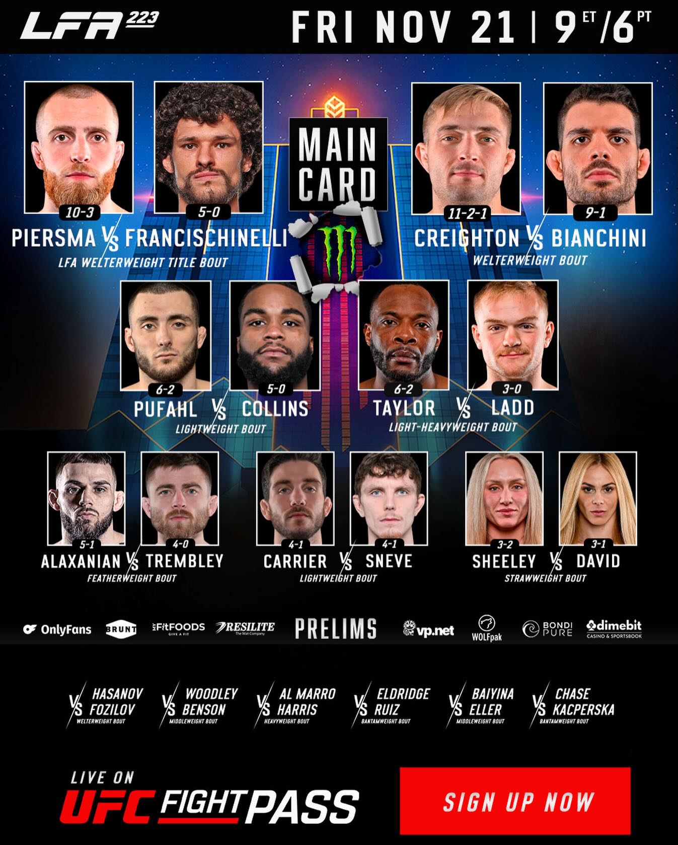 2025年11月22日LFA 223 – 战卡[赛后视频] Francischinelli vs. Piersma – Nov 21 ...