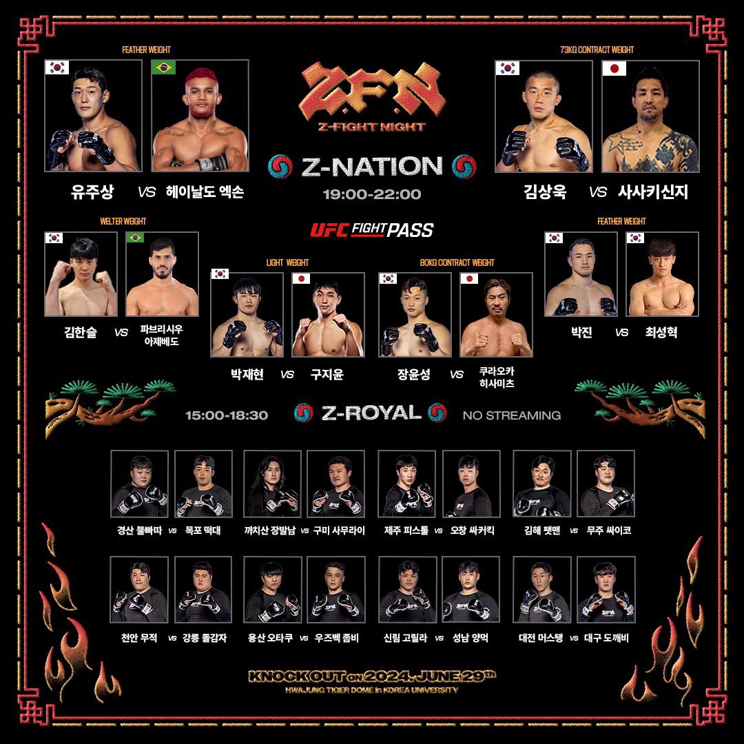 2024年6月29日ZFN 01 – 战卡[赛后视频] Z Fight Night 1 | Joo Sang Yoo vs. Reinaldo Ekson