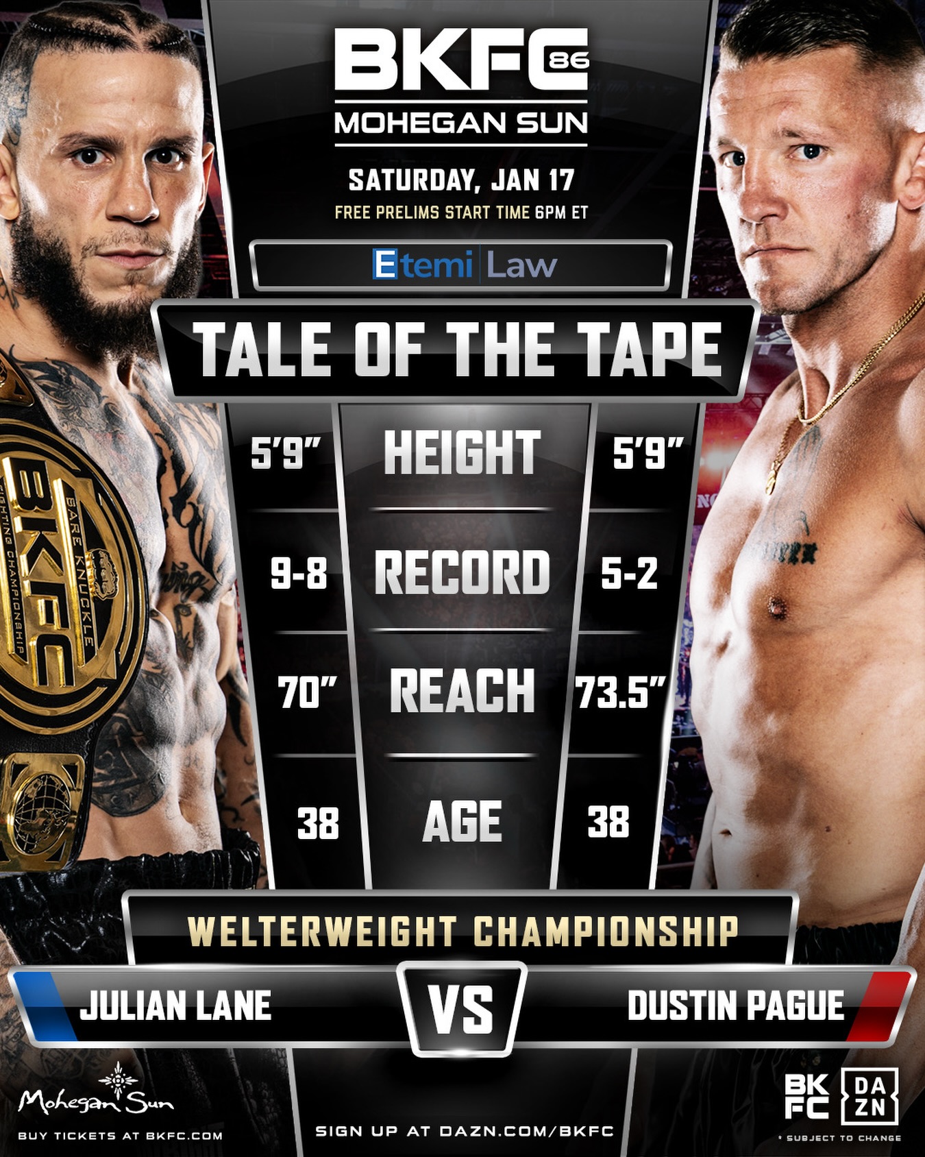 2026年1月18日BKFC 86 MOHEGAN SUN – 战卡[赛后视频] LANE vs PAGUE – Jan 17 | Bare ...
