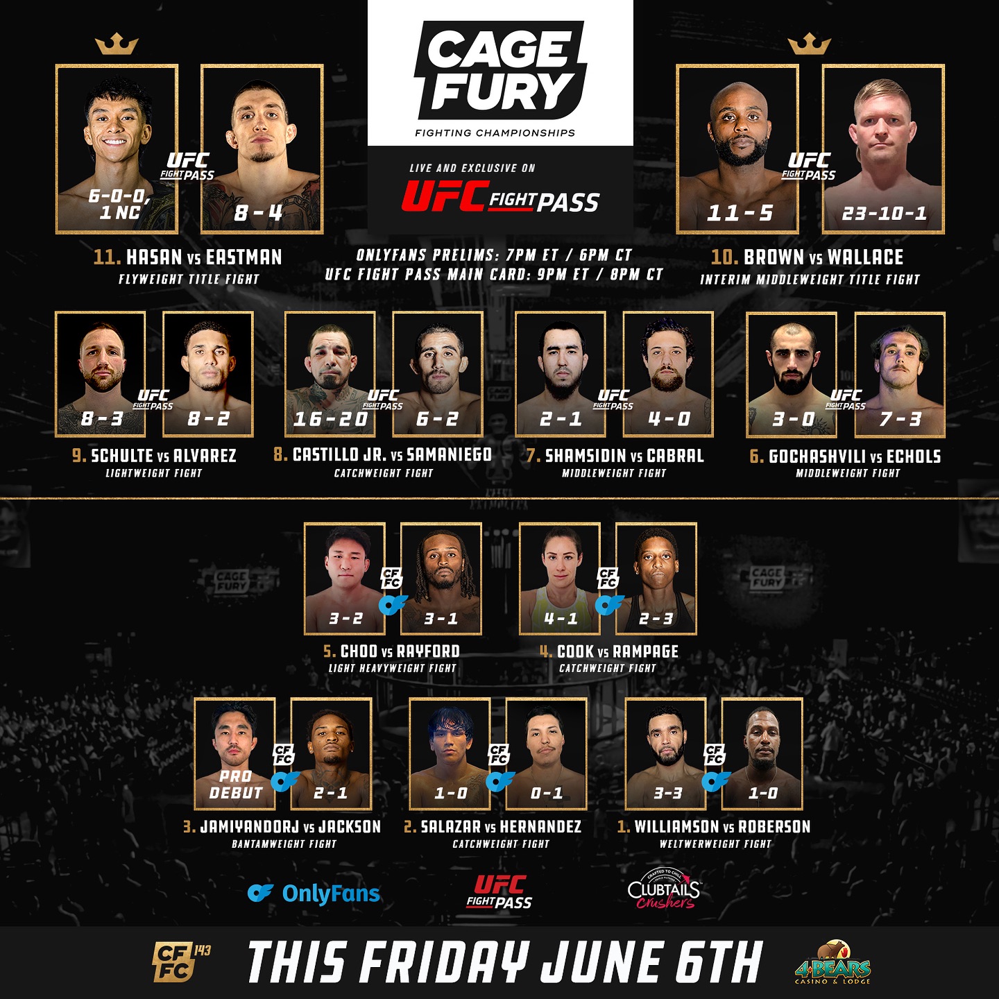 2025年6月7日CFFC 143 – 战卡[赛后视频] Bilal Hasan (C) vs. Jason Eastman | Cage ...