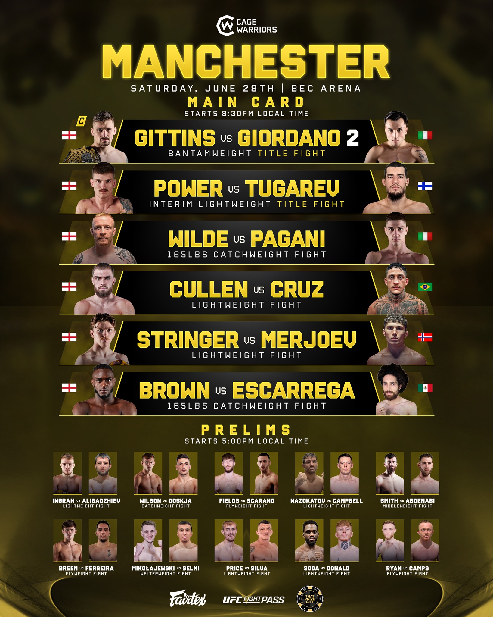 2025年6月29日Cage Warriors 191 MANCHESTER – 直播[赛后视频] Gittins vs. Giordano ...